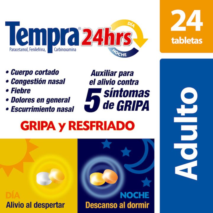 TEMPRA 24 HRS DIA/NOCHE 500 MG/160 MG/80 MG C/24 TABLETAS – Farmapronto