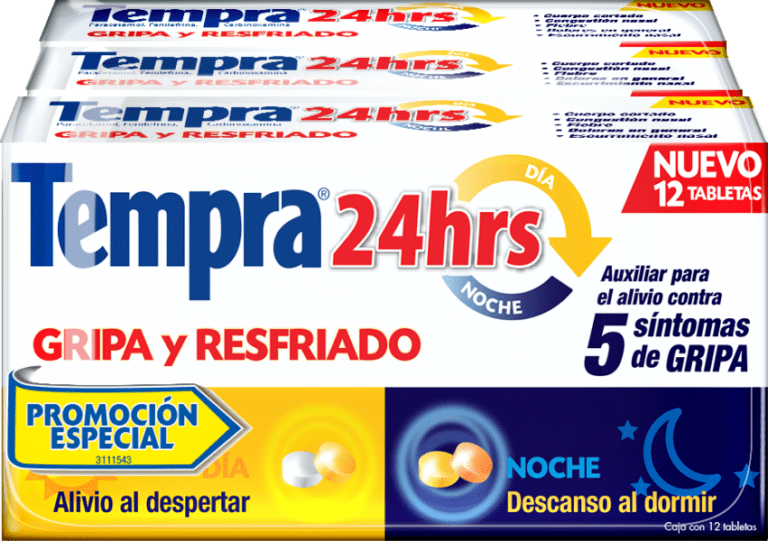 TEMPRA 24 HRS DIA/NOCHE 500 MG/160 MG/80 MG C/12 TABLETAS C/3 CAJAS ...
