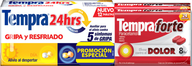 TEMPRA 24 HRS DIA/NOCHE C/12 TABLETAS+TEMPRA FORTE C/24 TABLETAS 2 ...